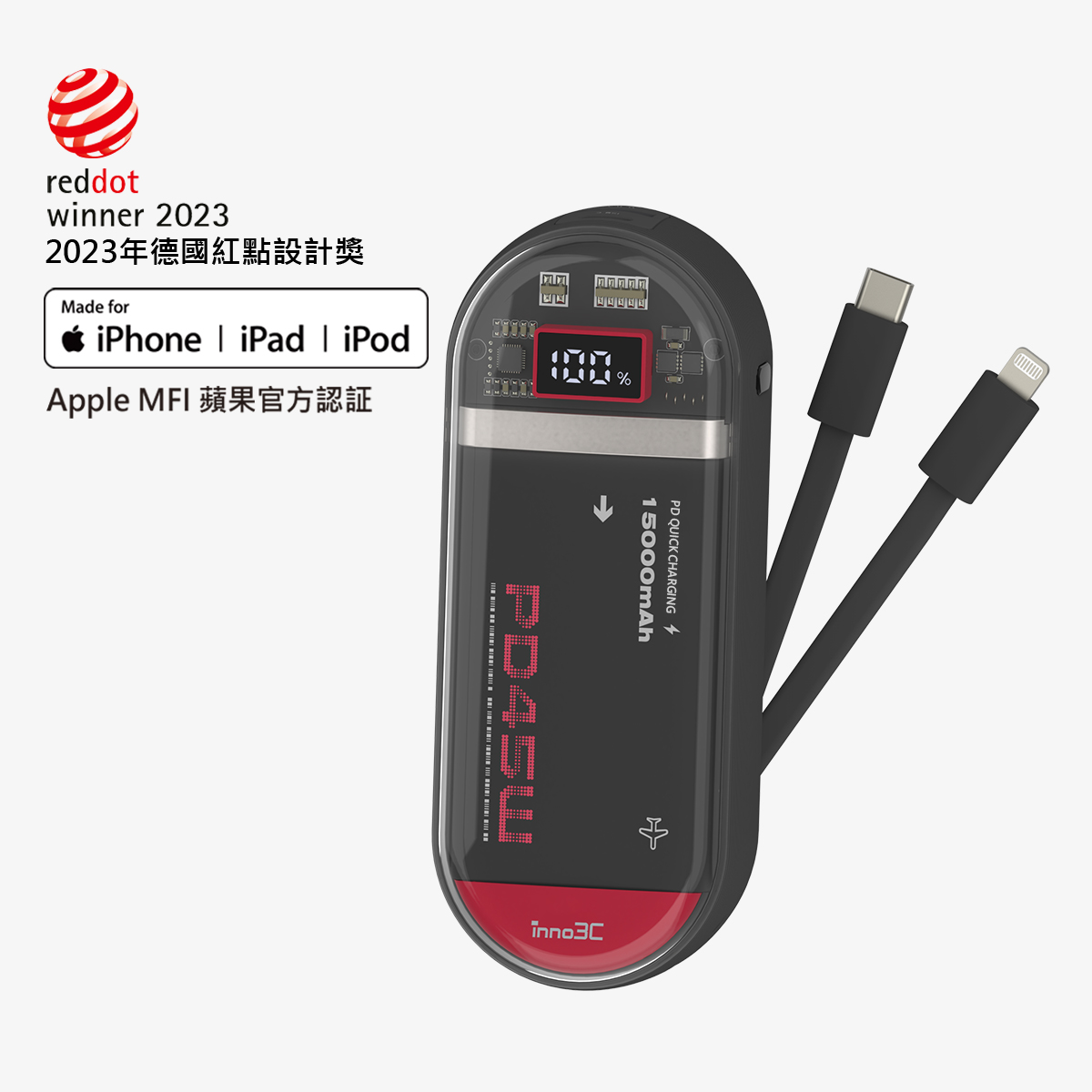 inno3C 45W Fast Charging Powerbank with Build-in Cables 15000mAh ...